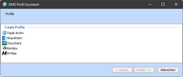 DMS Profil anlegen