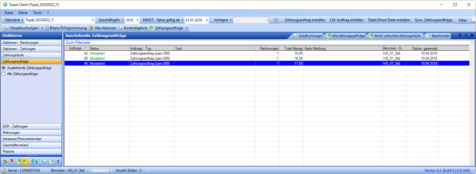 Aide Topal Comptabilité Ordres LSV / Direct Debit - standard ISO