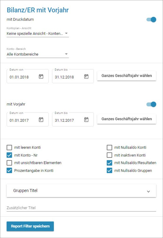 Report Optionen - Bilanz/ER