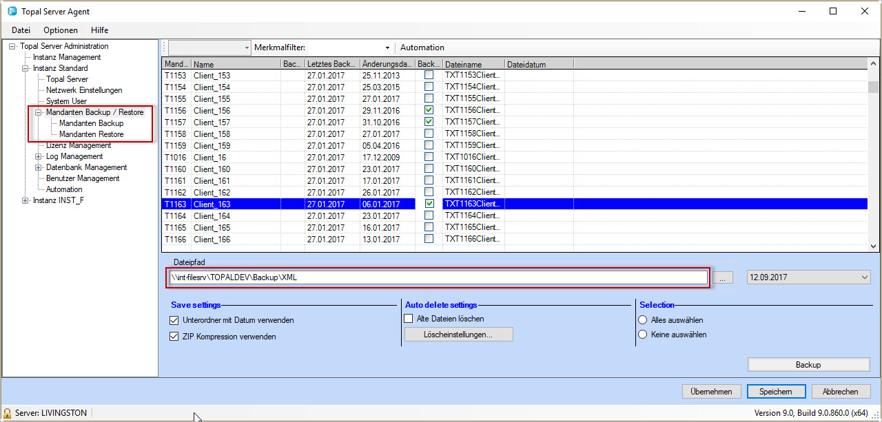 XML Backup - Dialog Anpassungen